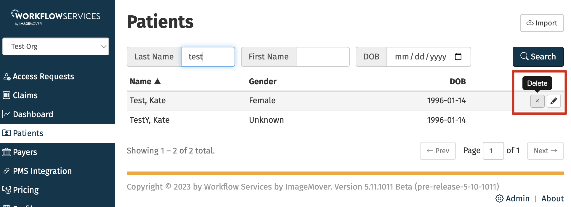 Delete a patient from your organization – Workflow Services